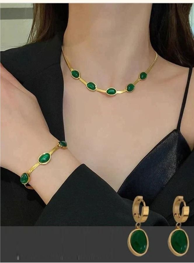 Oval Green Crystal Pendant Necklace Set With Bracelet – NEXAZON